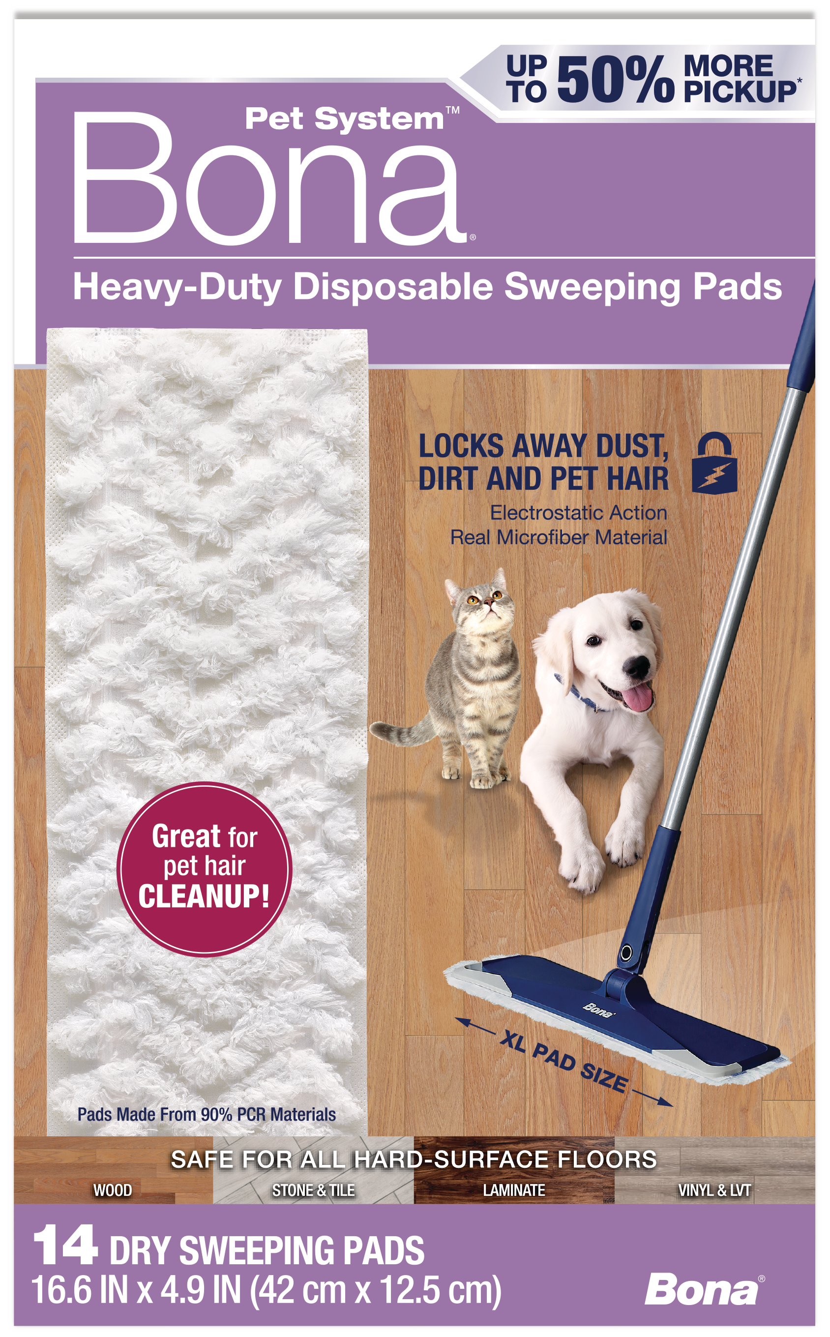 Bona Pet System Heavy Duty Disposable Sweeping Pads, 14 ct pack